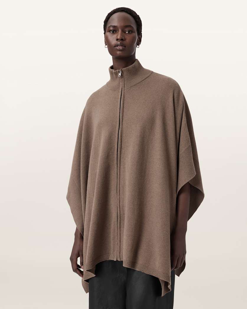 Effie Wool Poncho PINE BARK BROWN | ALLSAINTS